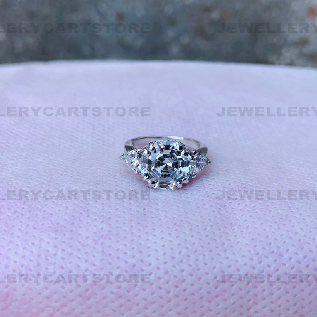 Unique Octagone Diamond Ring, Octa Shape Asscher Cut Ring, Sterling ...