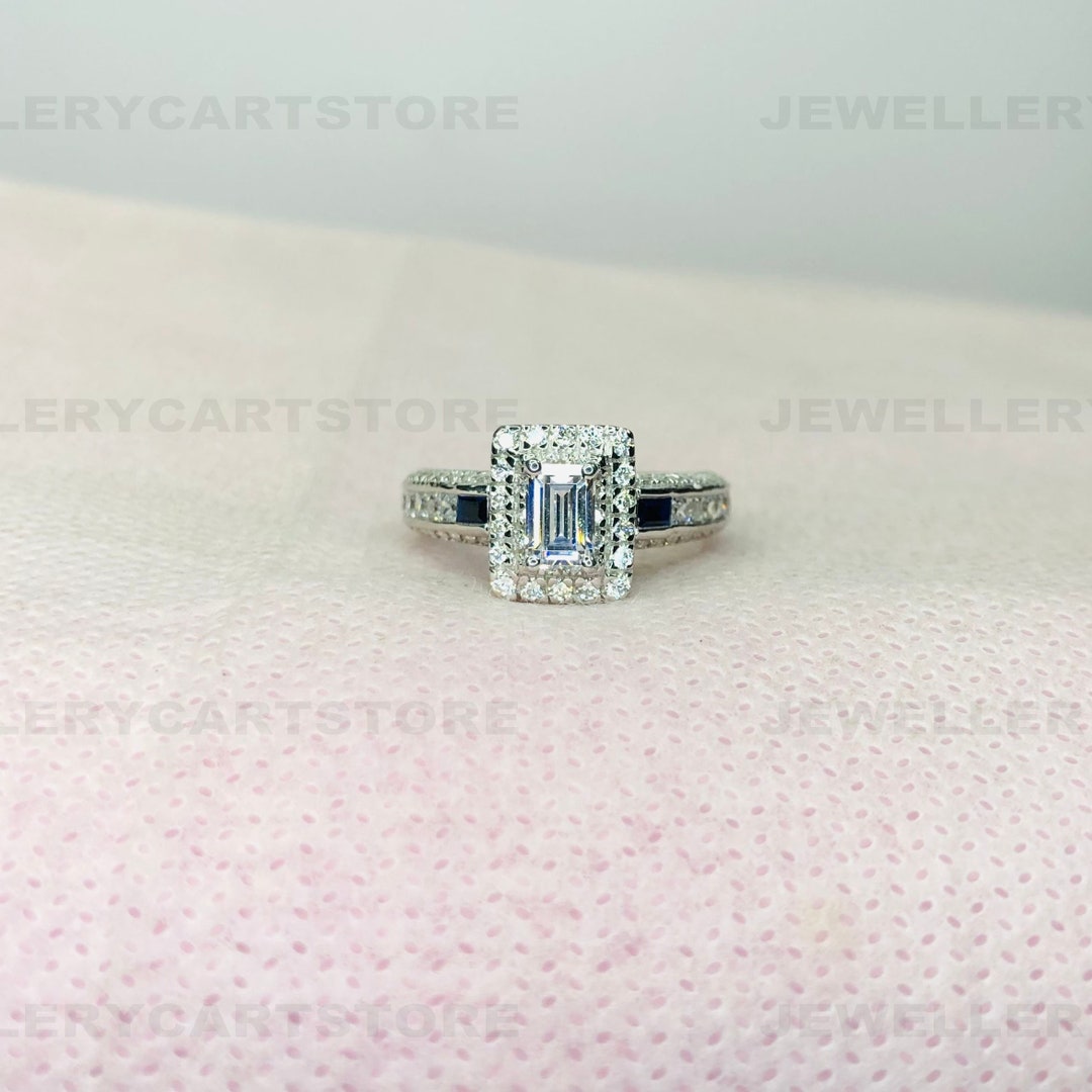 Rectangle Halo Ring, White Emerald Love Collection Engagement Ring, 935 ...