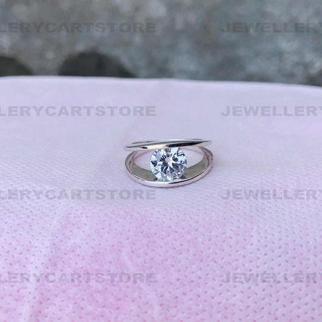 Engagement Ring, 935 Silver Ring, Solitaire Ring, Tension Set Ring ...