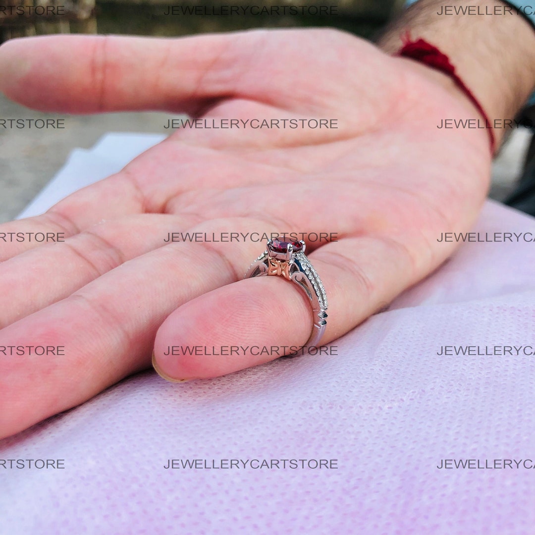Enchanted Snow White 6 Mm Garnet and 1/10 CT. T.W. Diamond Promise Ring ...