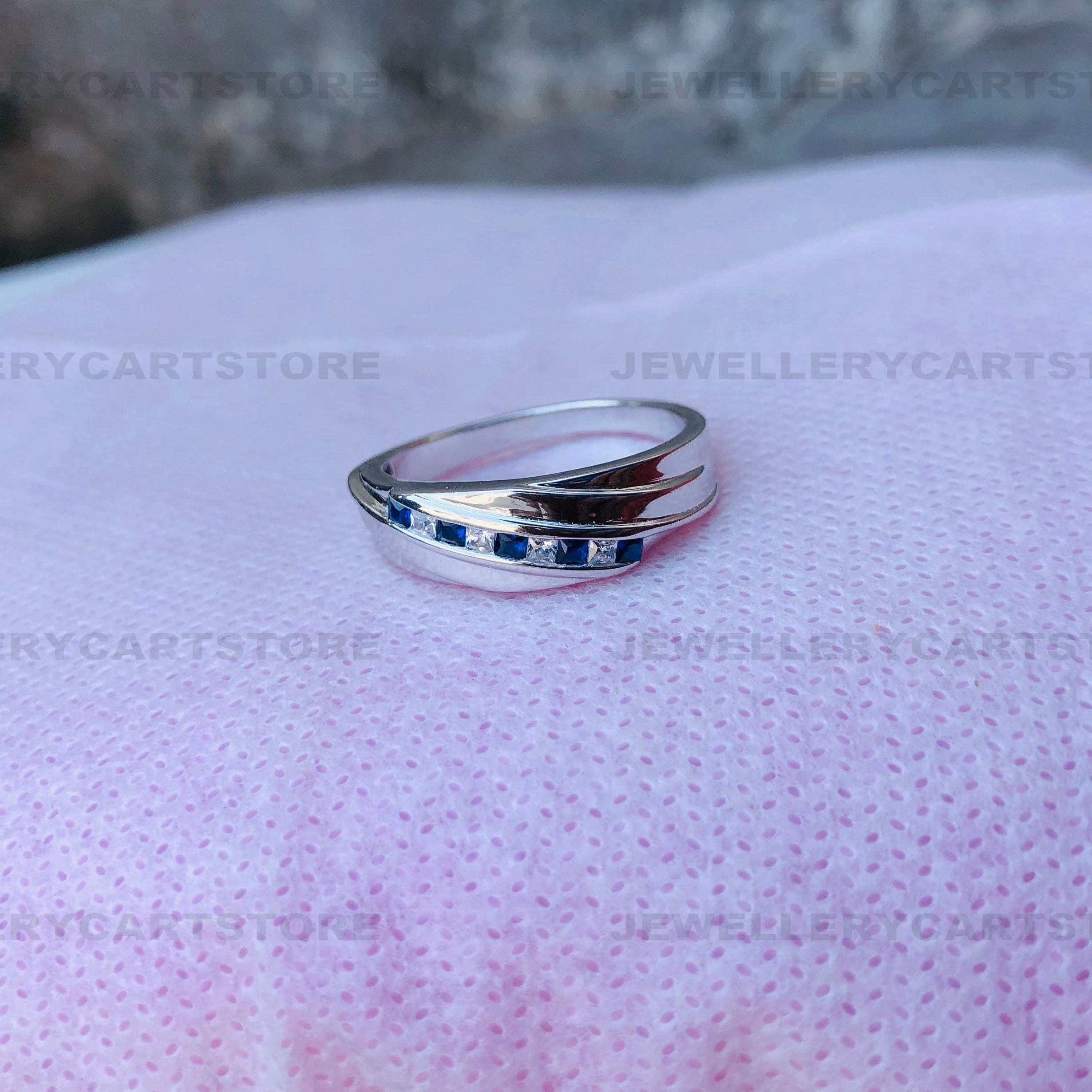 Men's Blue Sapphire and 0.50ct White and Blue Row Wedding Band, 925 ...