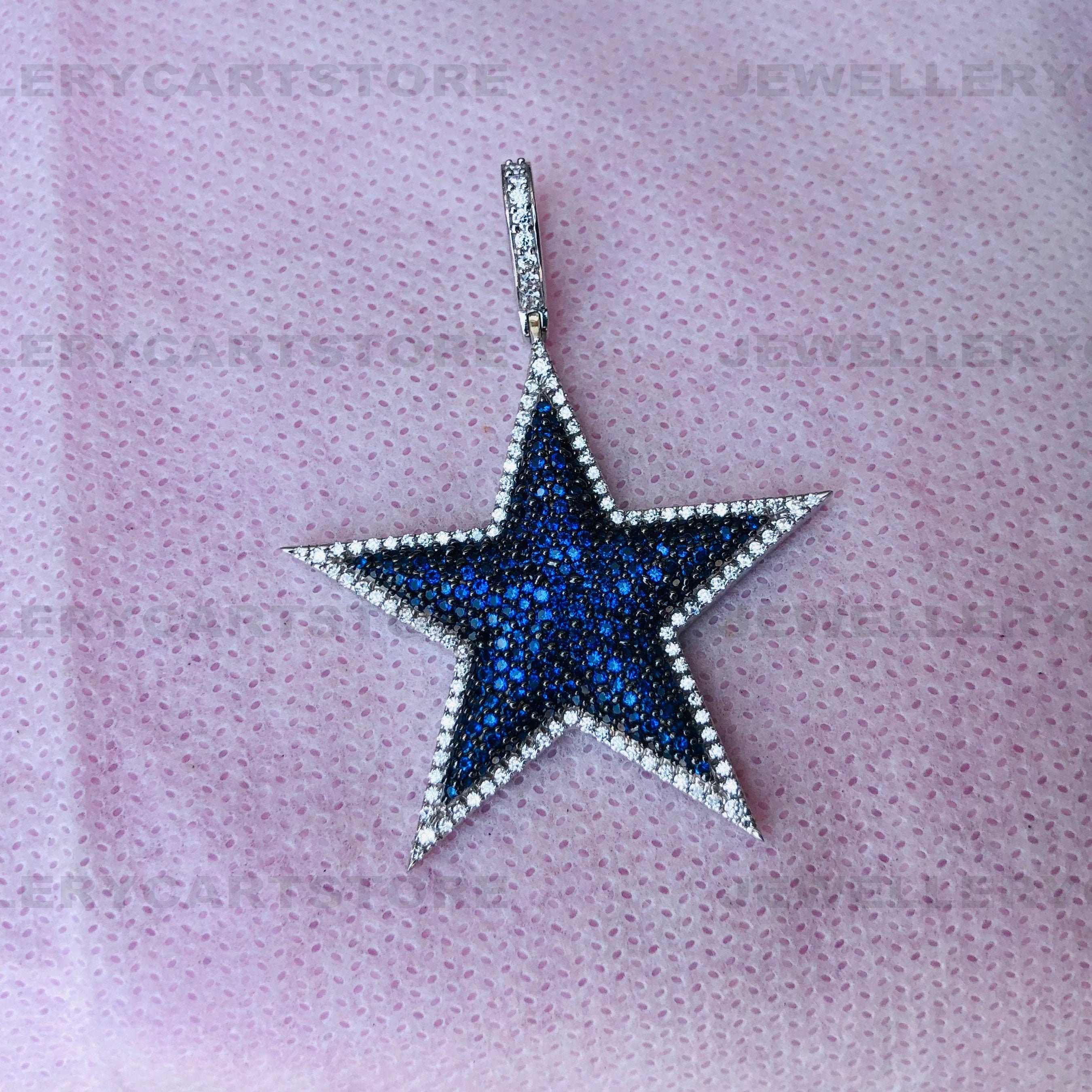 Big Star Shape Pendant Blue Diamond Pendant White Diamond - Etsy UK