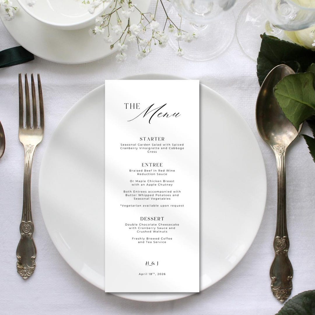 Modern Wedding Menu & Thank You Card Template – Double Sided, Editable ...