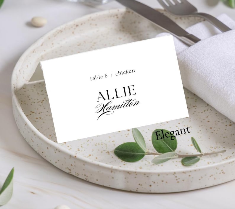 Personalized Tented Wedding Place Cards - Elegant Calligraphy, Meal ...