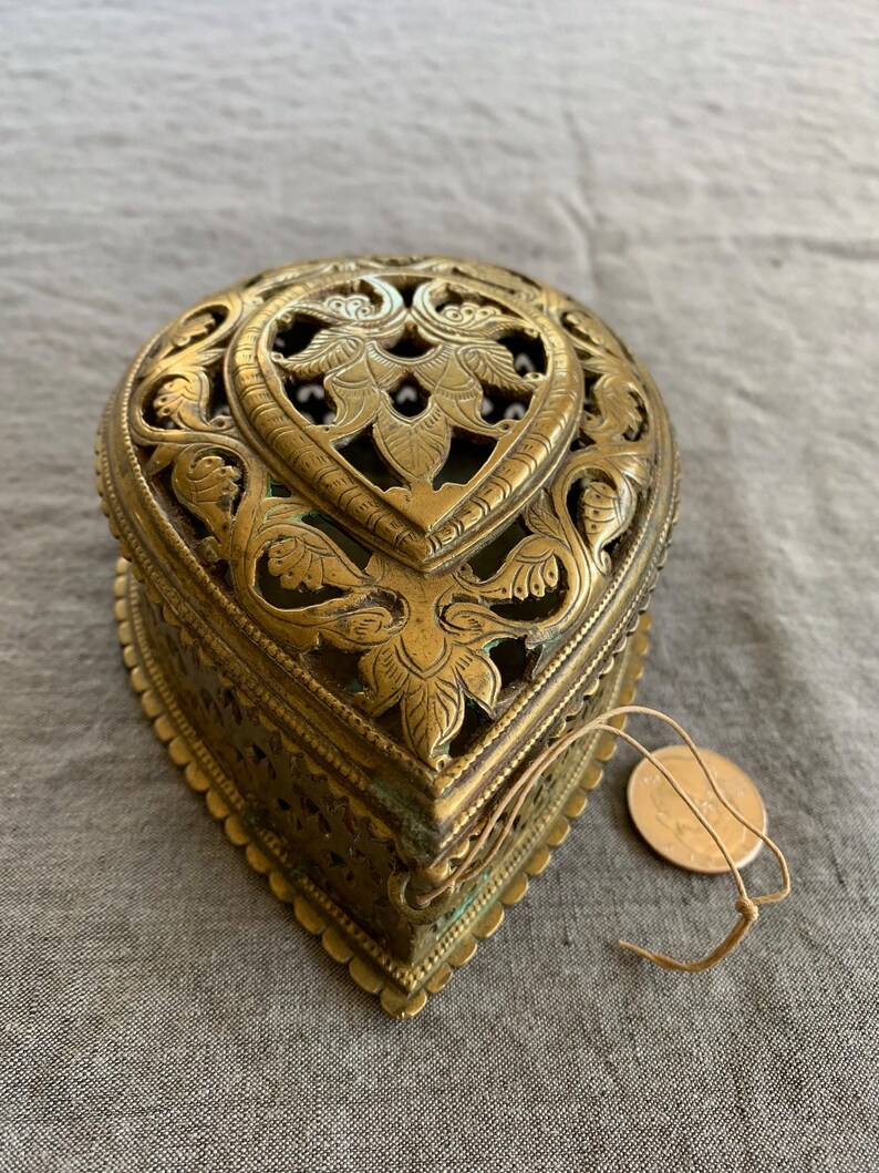 Antique Brass Jali Cut Heart Shape Jewelry Box - Etsy