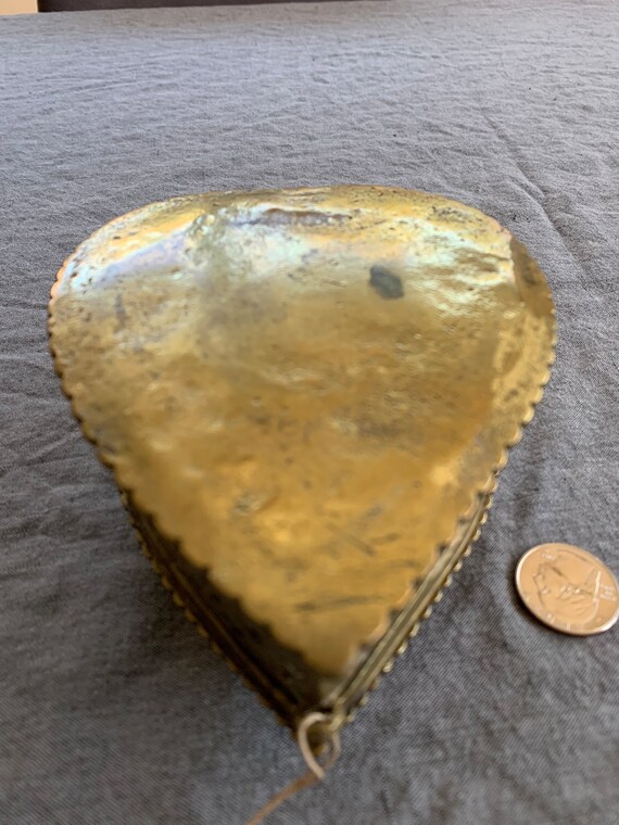 Antique Brass Jali Cut Heart Shape Jewelry Box - Gem