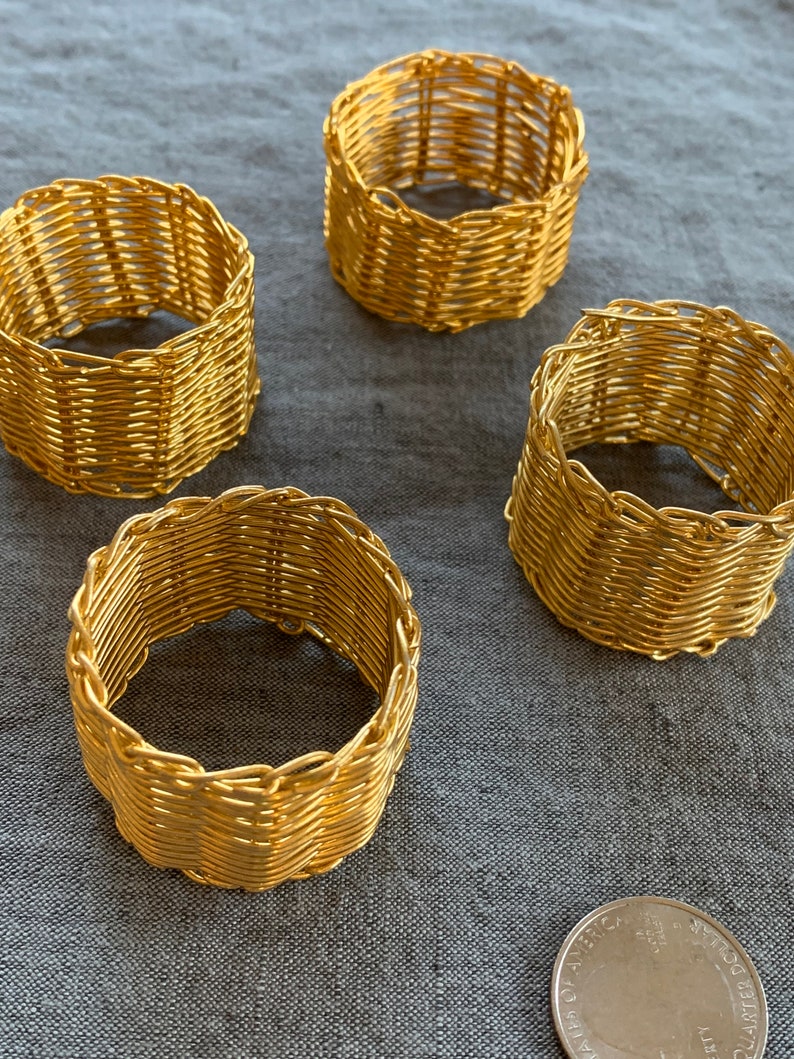 Set of 4 Gold Tone Basket Weave Metal Napkin Rings - Etsy