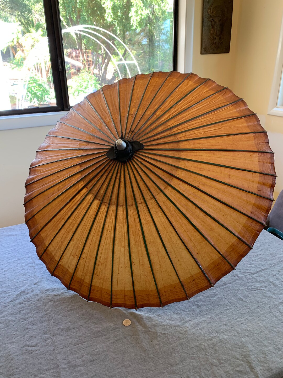 Large Amber Asian Paper Umbrella Like-new - Etsy