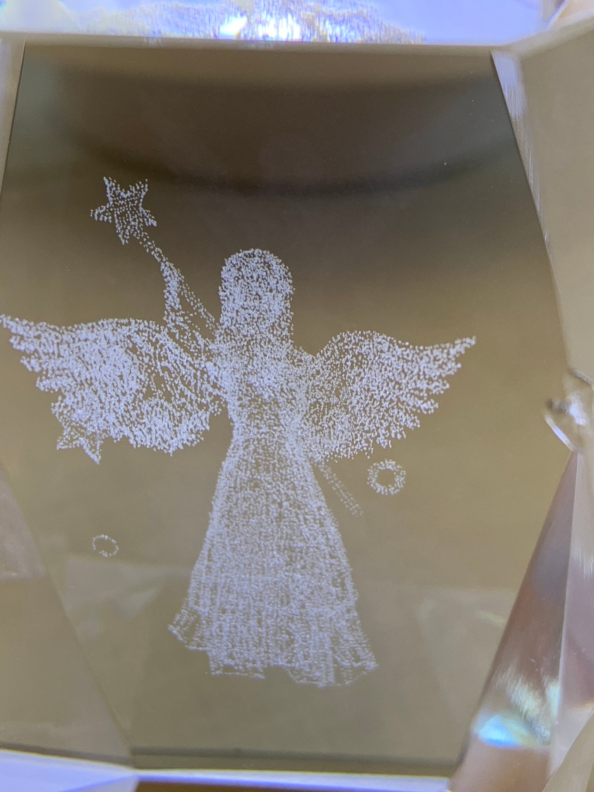 Angel 3D Laser Etched Hologram in Faceted Crystal Block With Light Box ...