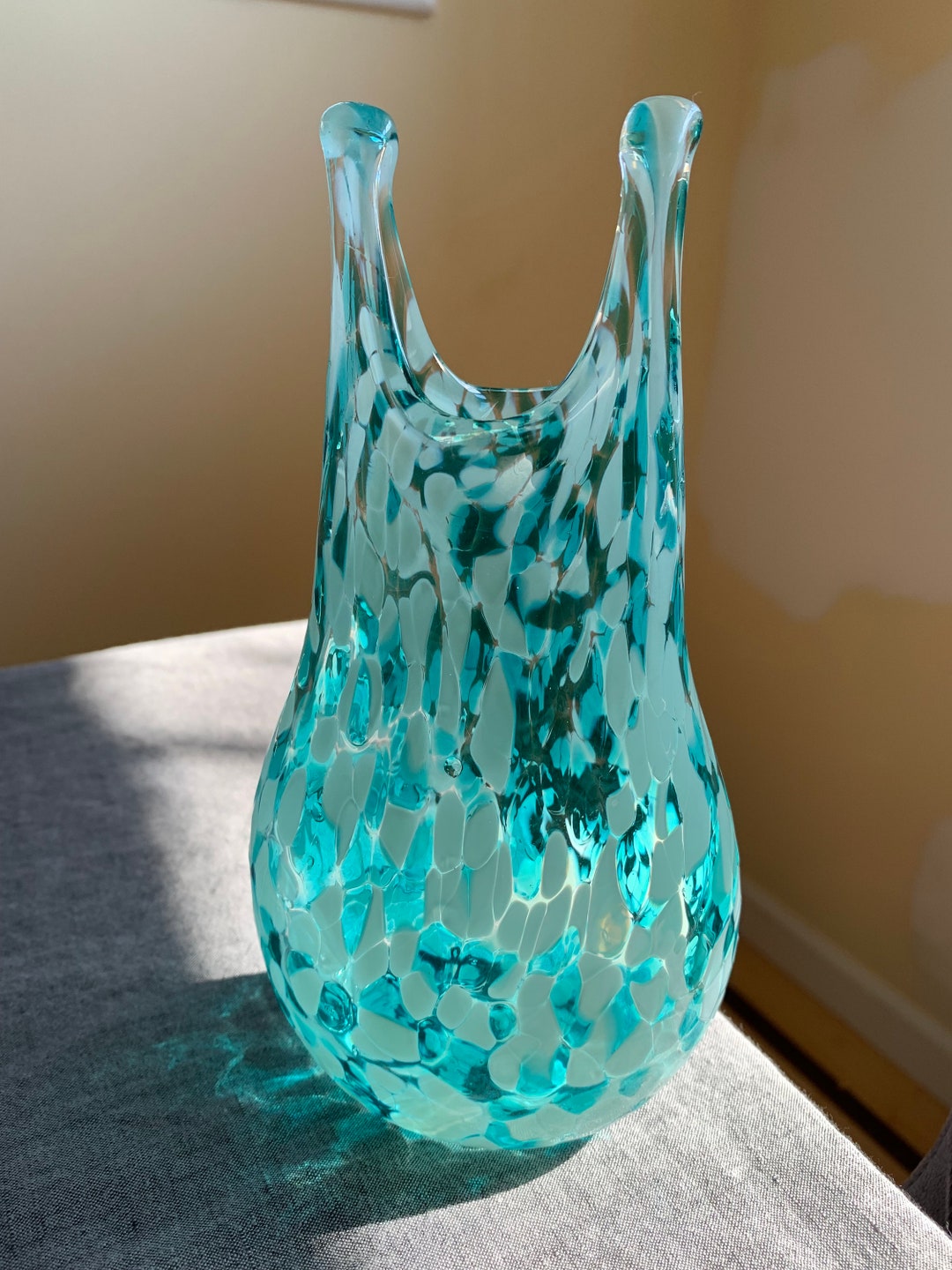 Aqua and White Mottled Glass Swimsuit Vase - Signed - Etsy