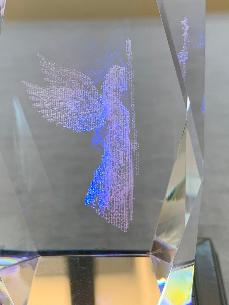 Angel 3D Laser Etched Hologram in Faceted Crystal Block With Light Box ...