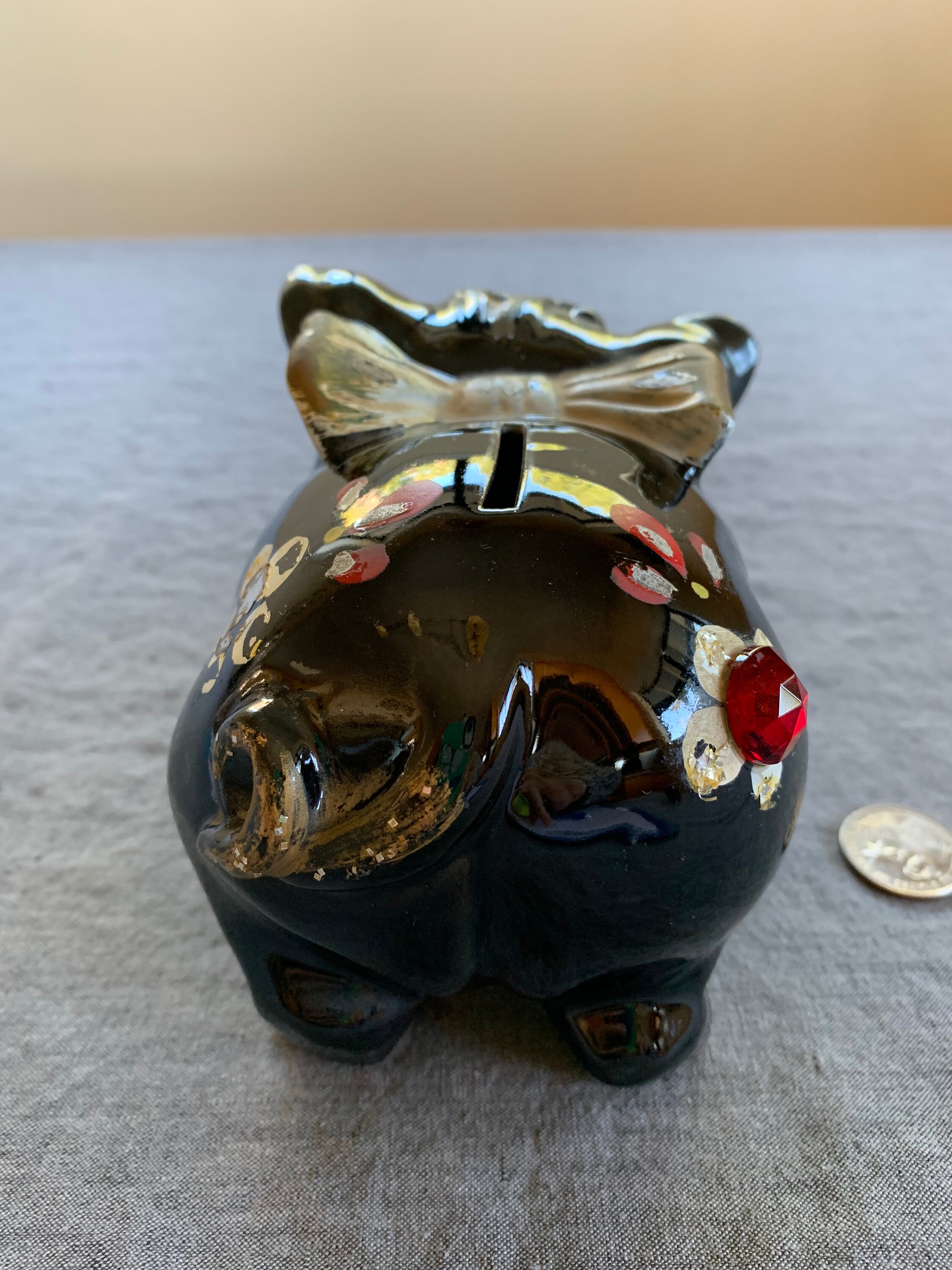 Black Ceramic Piggy Bank 1930s - Etsy