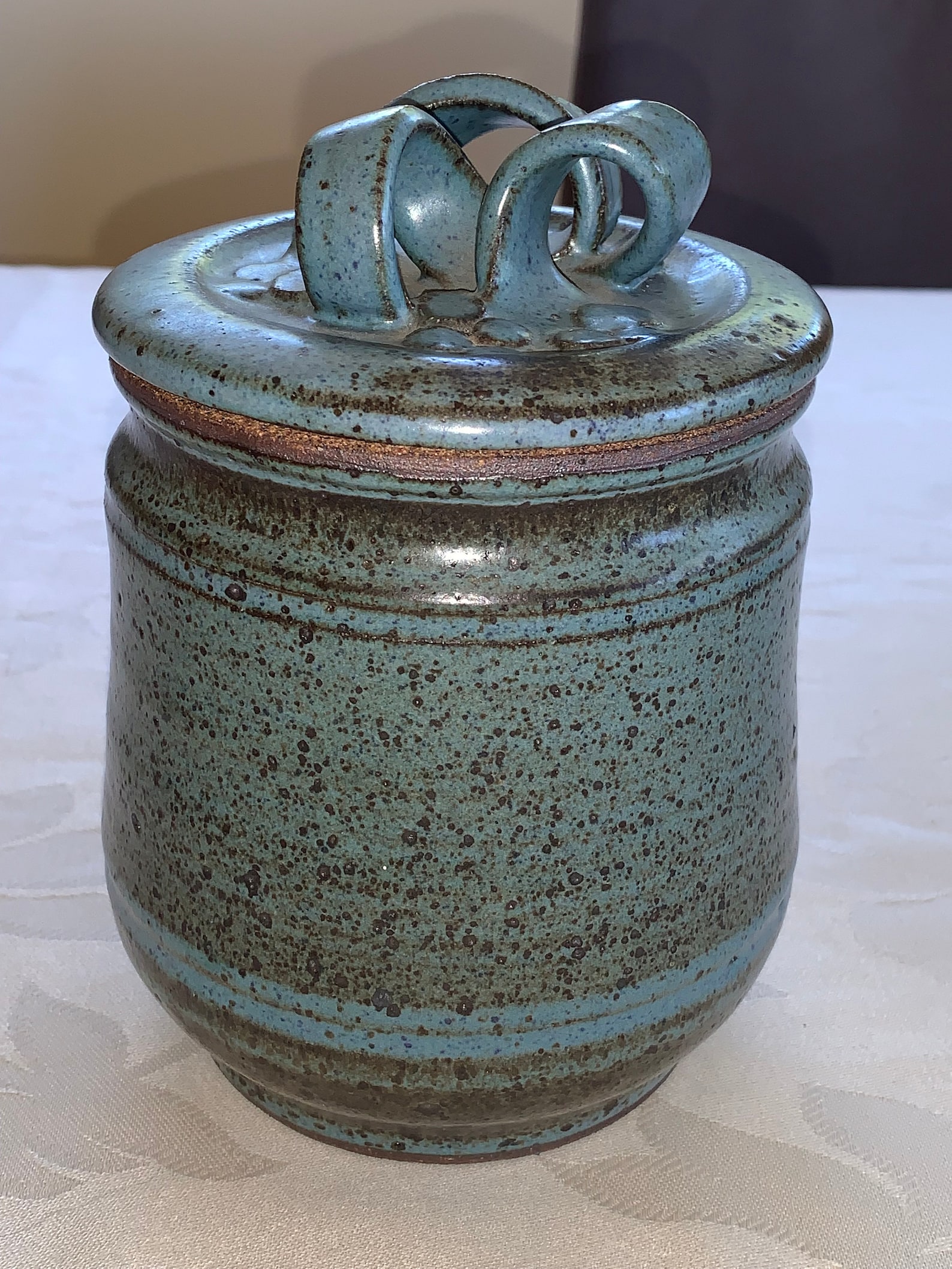 Blue Art Pottery Lidded Jar With Vintage Match Collection Included ...