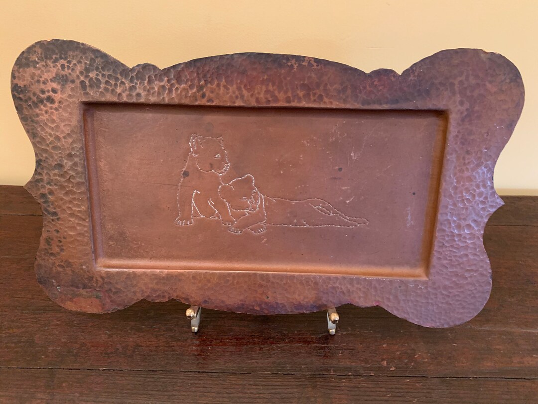 Arts and Crafts 1912 Hammered Copper With Two Lion Cubs - Etsy