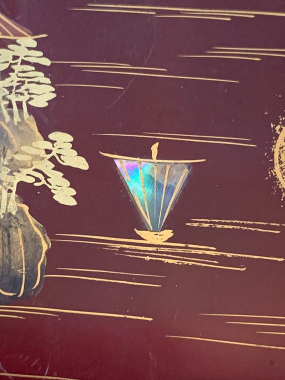 Japanese Red Lacquered Box with Village Scene - Gem