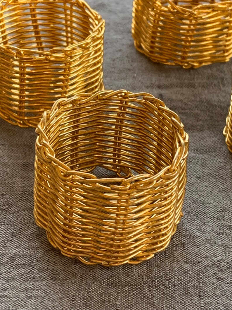 Set of 4 Gold Tone Basket Weave Metal Napkin Rings - Etsy