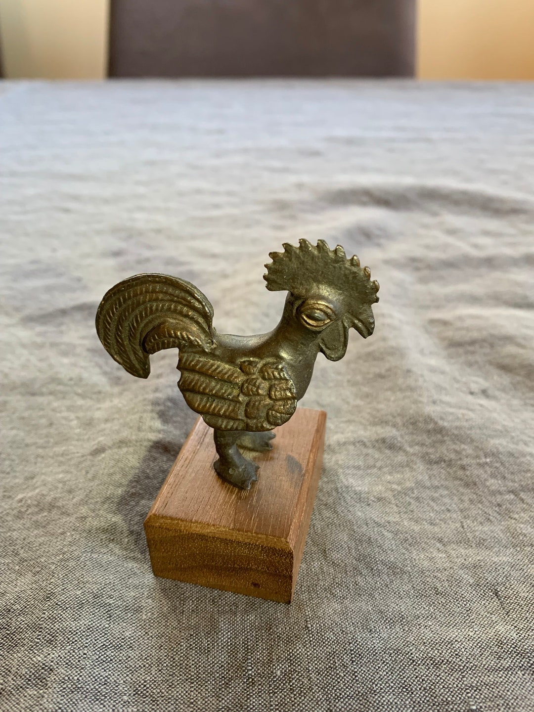 Miniature Rooster Sculpture on Wood Base - Etsy