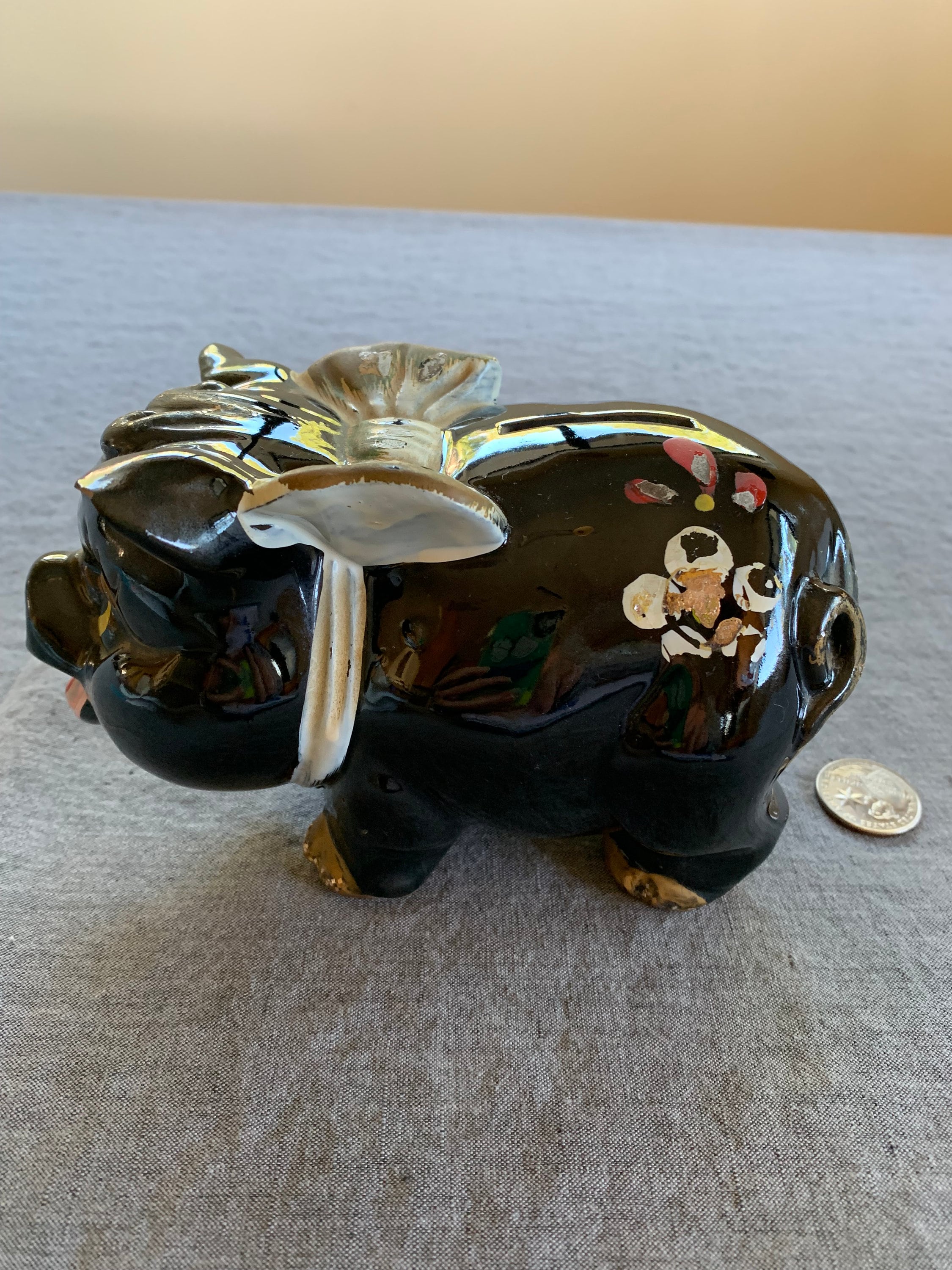 Black Ceramic Piggy Bank 1930s - Etsy