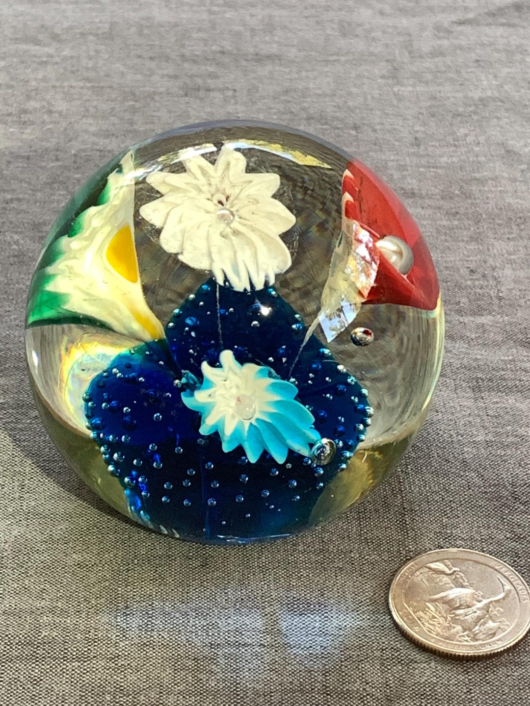 Glass Paperweight With Colored Flowers - Etsy