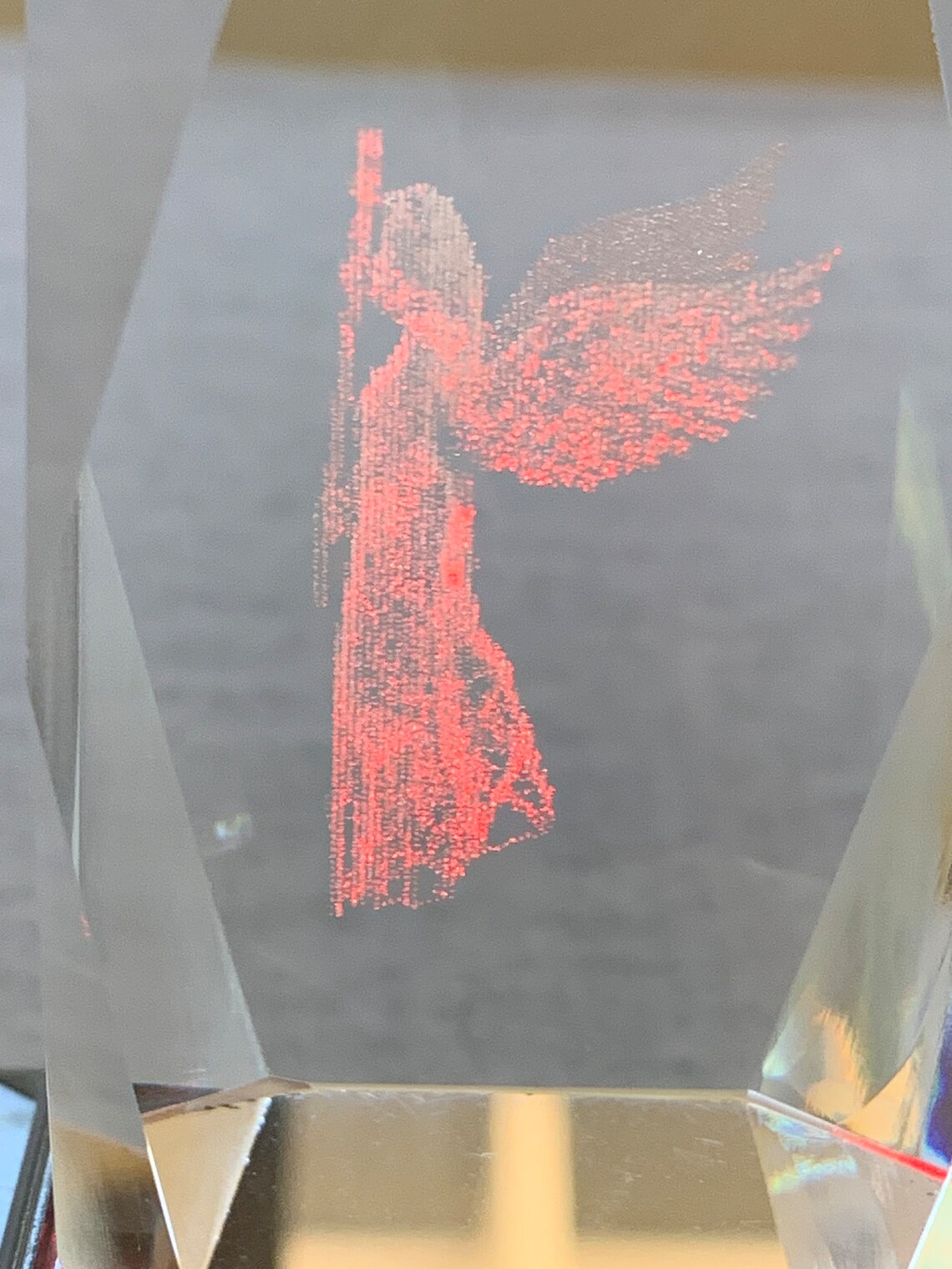 Angel 3D Laser Etched Hologram in Faceted Crystal Block With Light Box ...