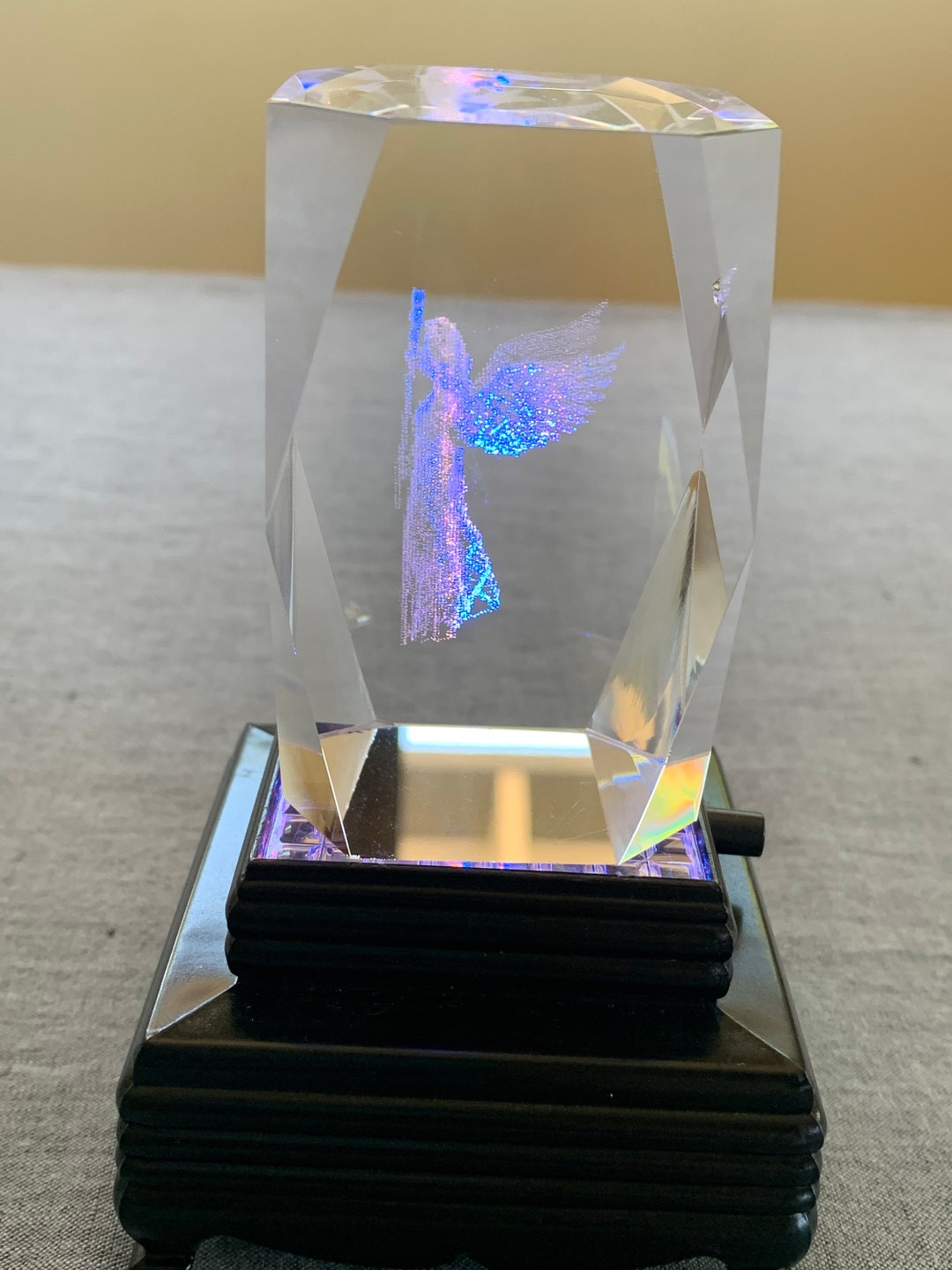 Angel 3D Laser Etched Hologram in Faceted Crystal Block With Light Box ...