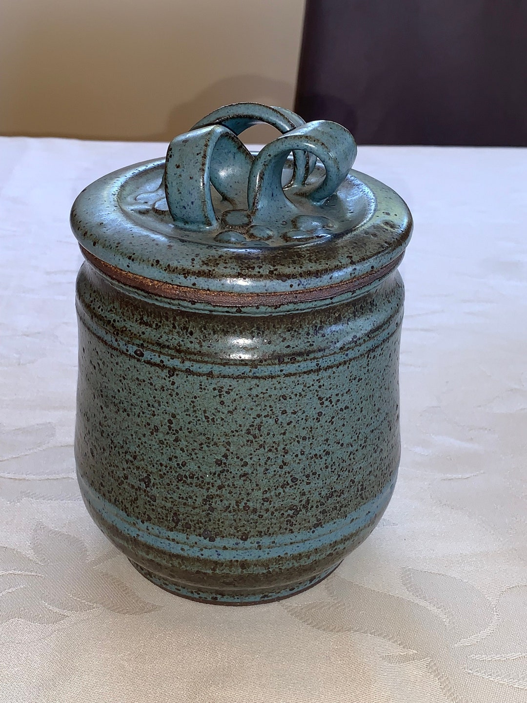 Blue Art Pottery Lidded Jar With Vintage Match Collection Included ...