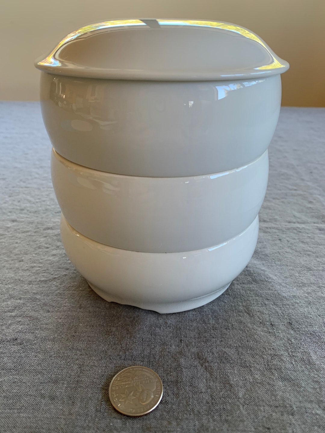 White Porcelain 3 Compartment Stacked Container With Lid - Etsy