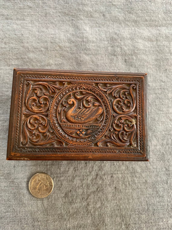 Hand Carved Wood Swan Box - Gem