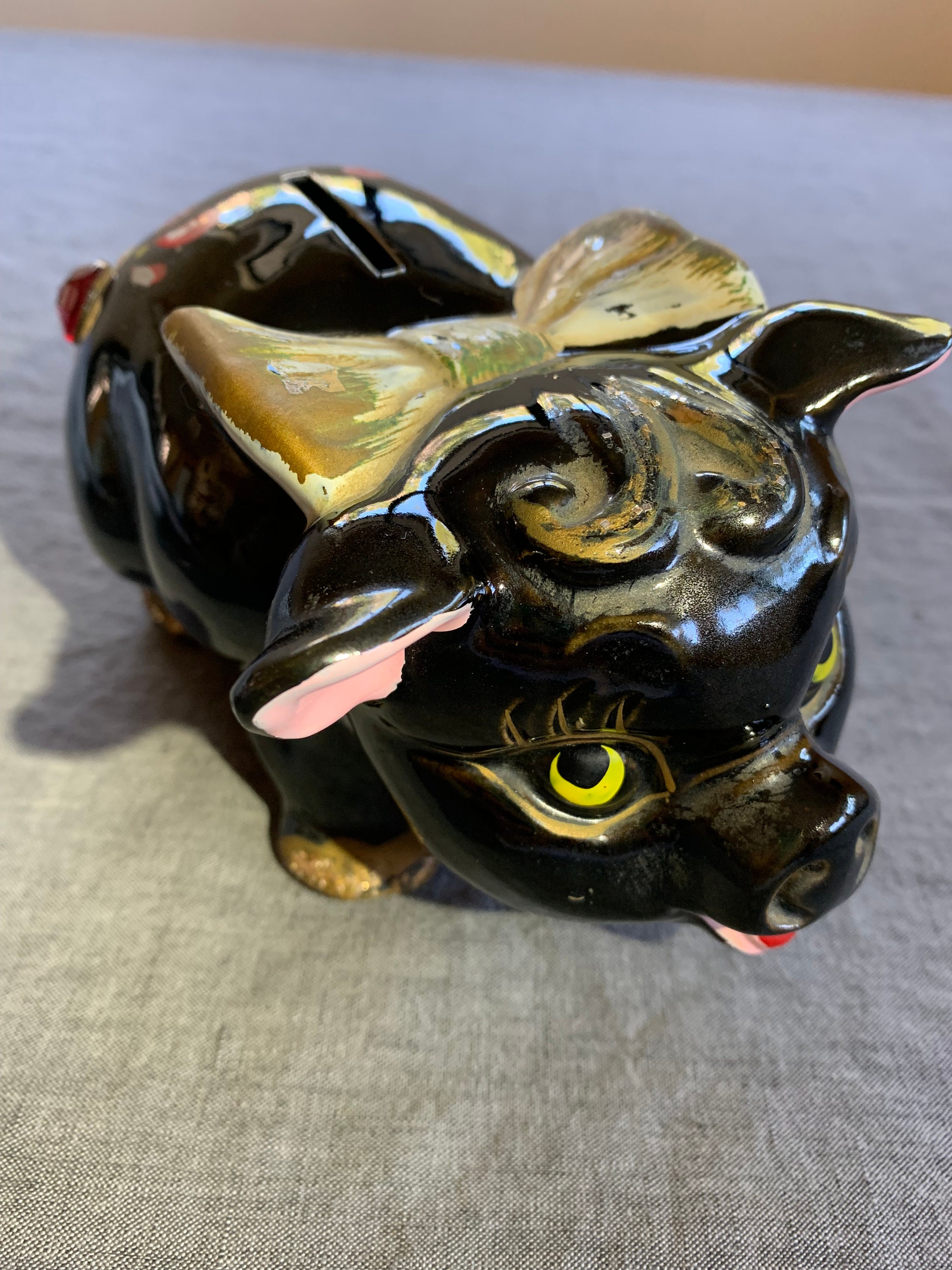 Black Ceramic Piggy Bank 1930s - Etsy