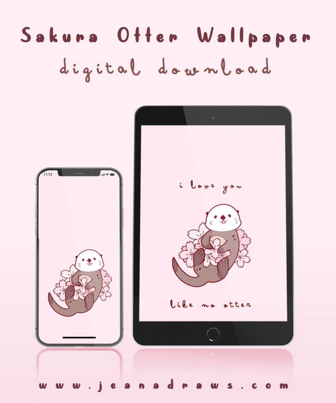 Sakura Otter Wallpaper - Instant Digital Download - Mobile and iPad ...