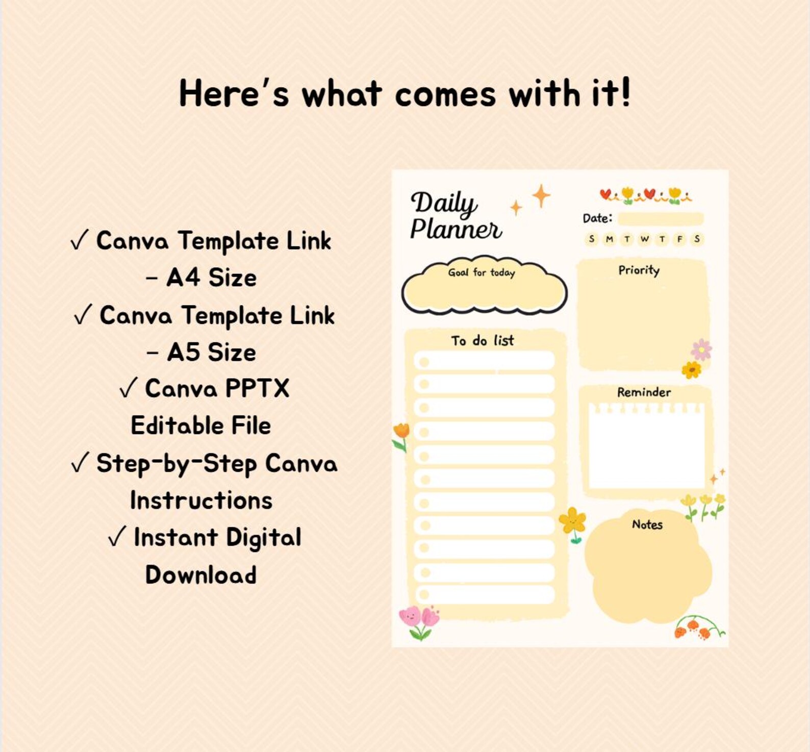 Pastel Floral Daily Planner Printable | A4 A5 Canva Template (instant ...