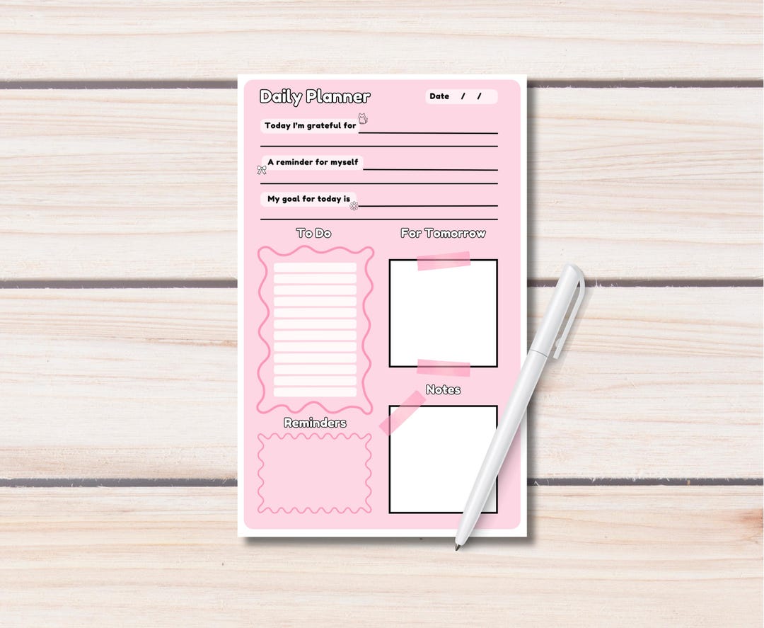 Soft Pink Daily Planner Notepad, Tear off to Do List, Productivity ...