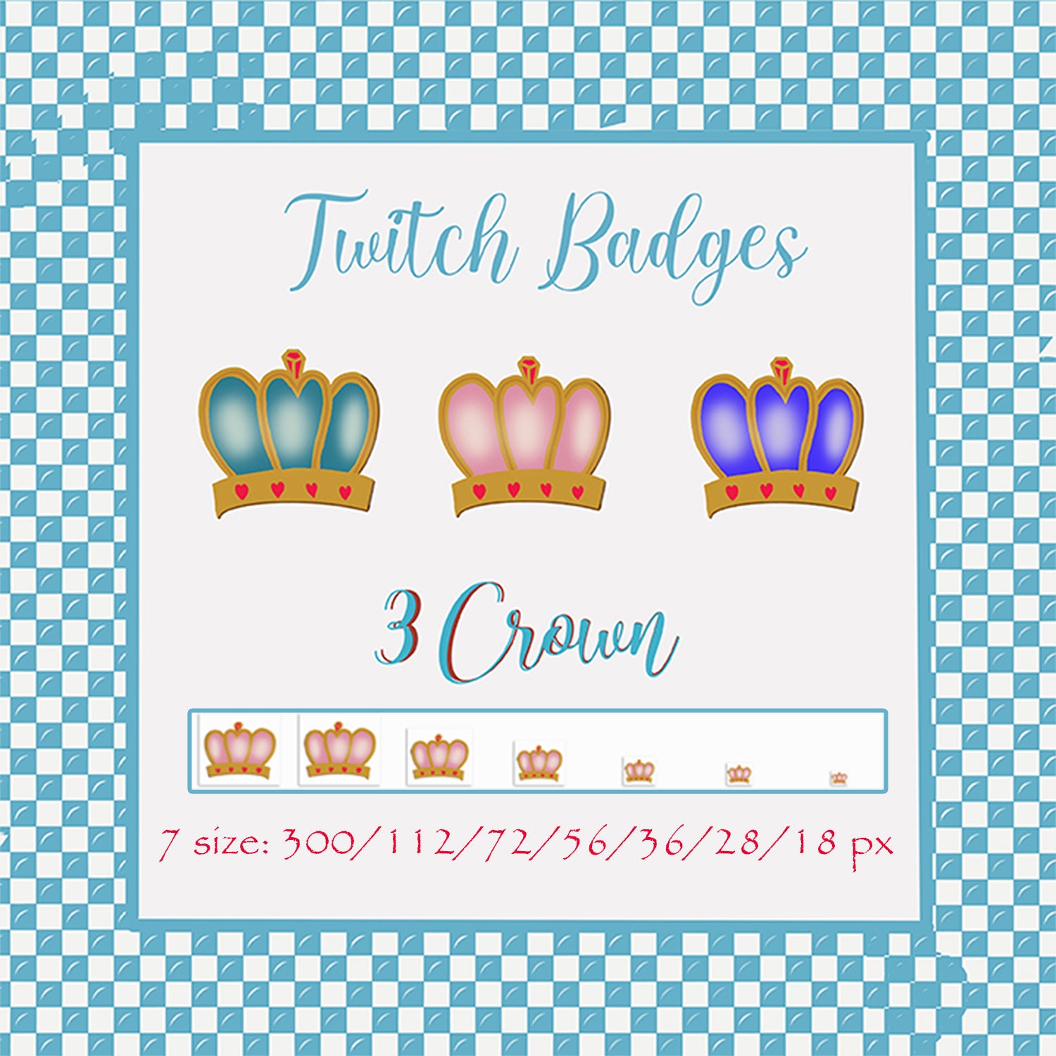 Twitch SubBit Badges Emote 3 color Crown Kawaii | Etsy