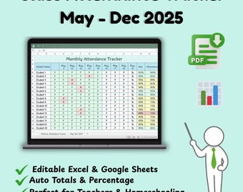 Editable Student Attendance Sheet Template: Excel Tracker (digital ...