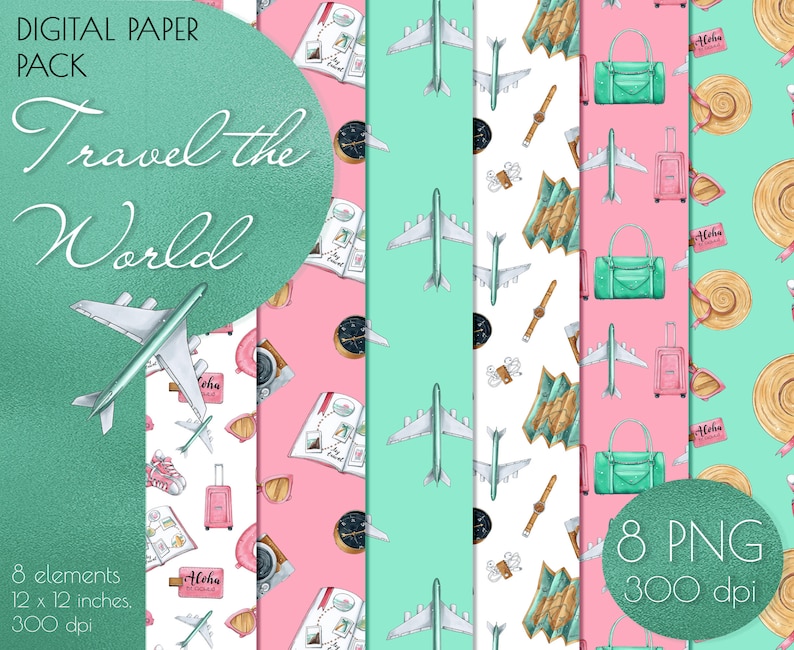 Travel Digital Paper Airplane PNG Seamless Pattern Digital - Etsy