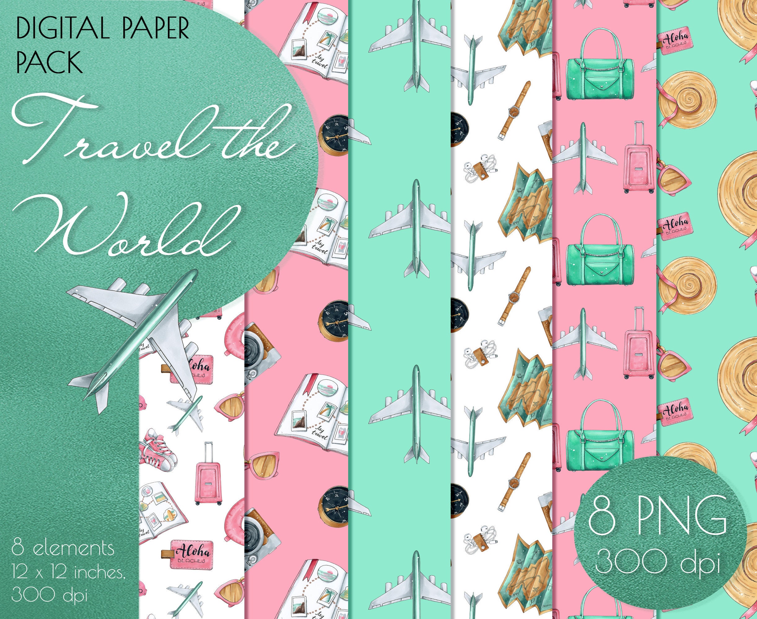 Travel Digital Paper Airplane PNG Seamless Pattern Digital Download - Etsy