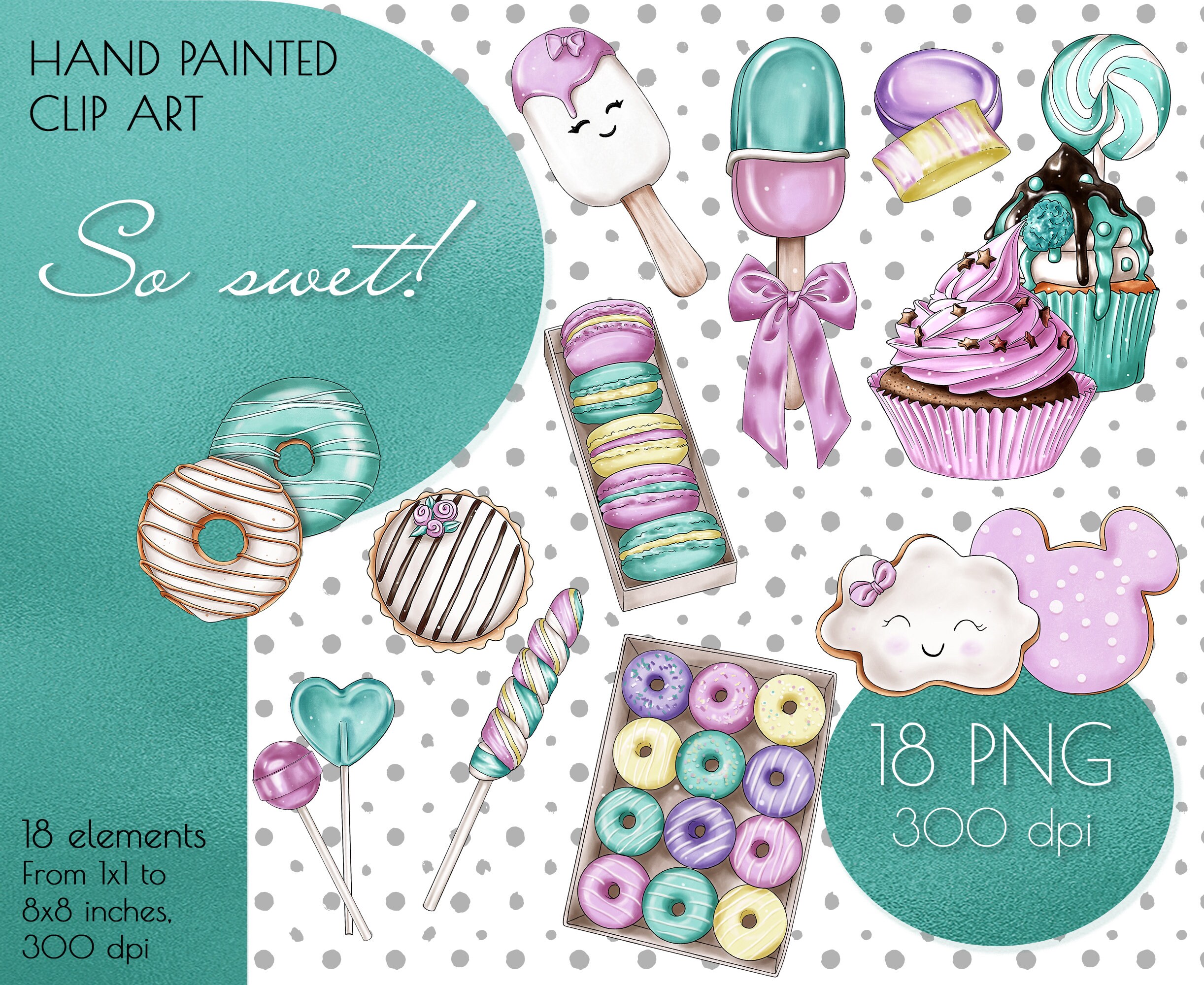 Cute Sweets Clipart Food Clip Art PNG Digital Downloads - Etsy