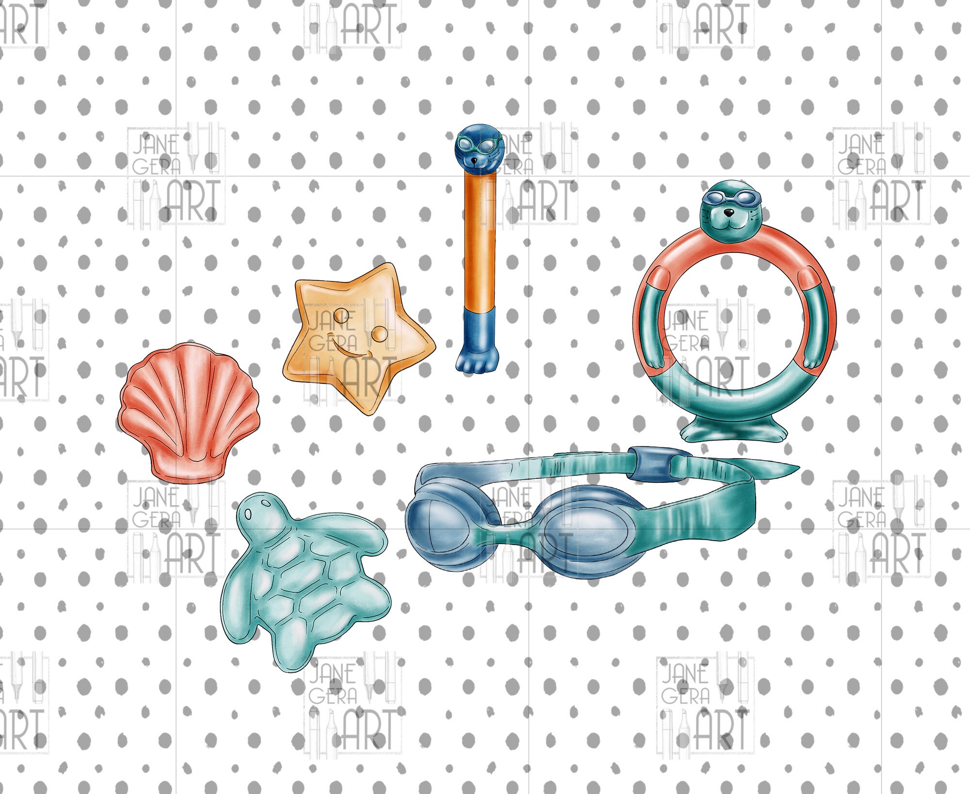 Beach Toys Clipart Summer PNG Clip Art Digital Download - Etsy