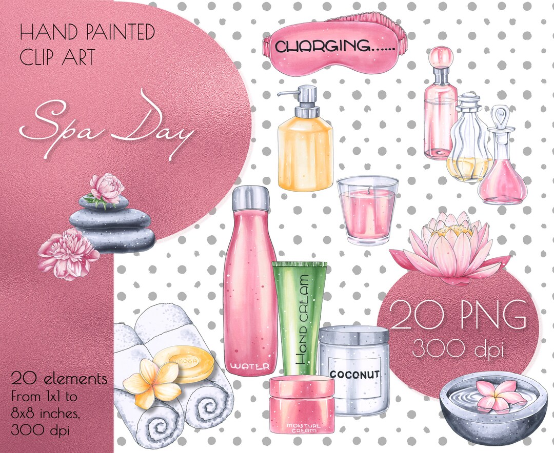 Spa Day Clipart Self Care Stickers Beauty Clip Art Digital Download - Etsy