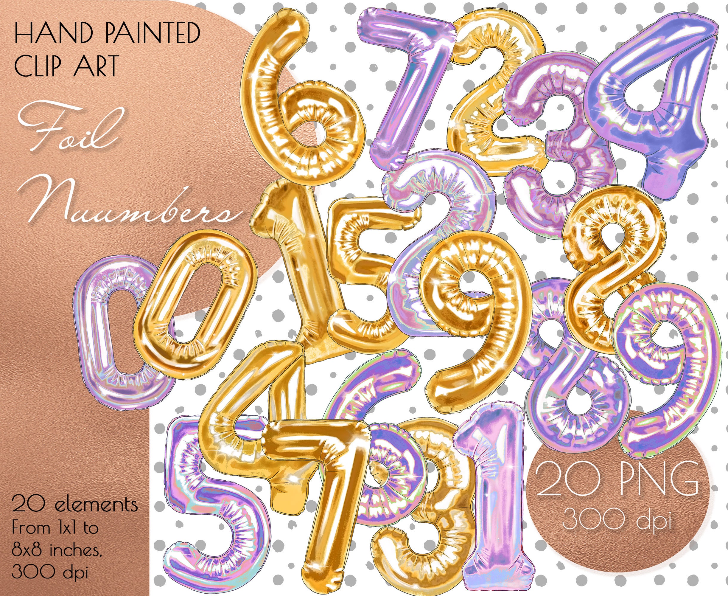 Foil Balloon Clipart Balloon Numbers PNG Clip Art Digital Download - Etsy