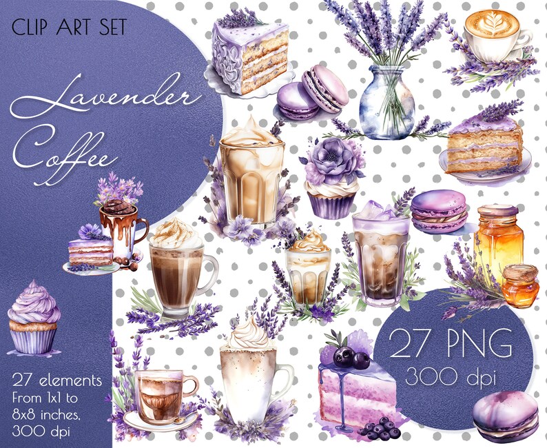 Lavender Coffee Clipart PNG Clip Art Watercolor Clipart Digital ...