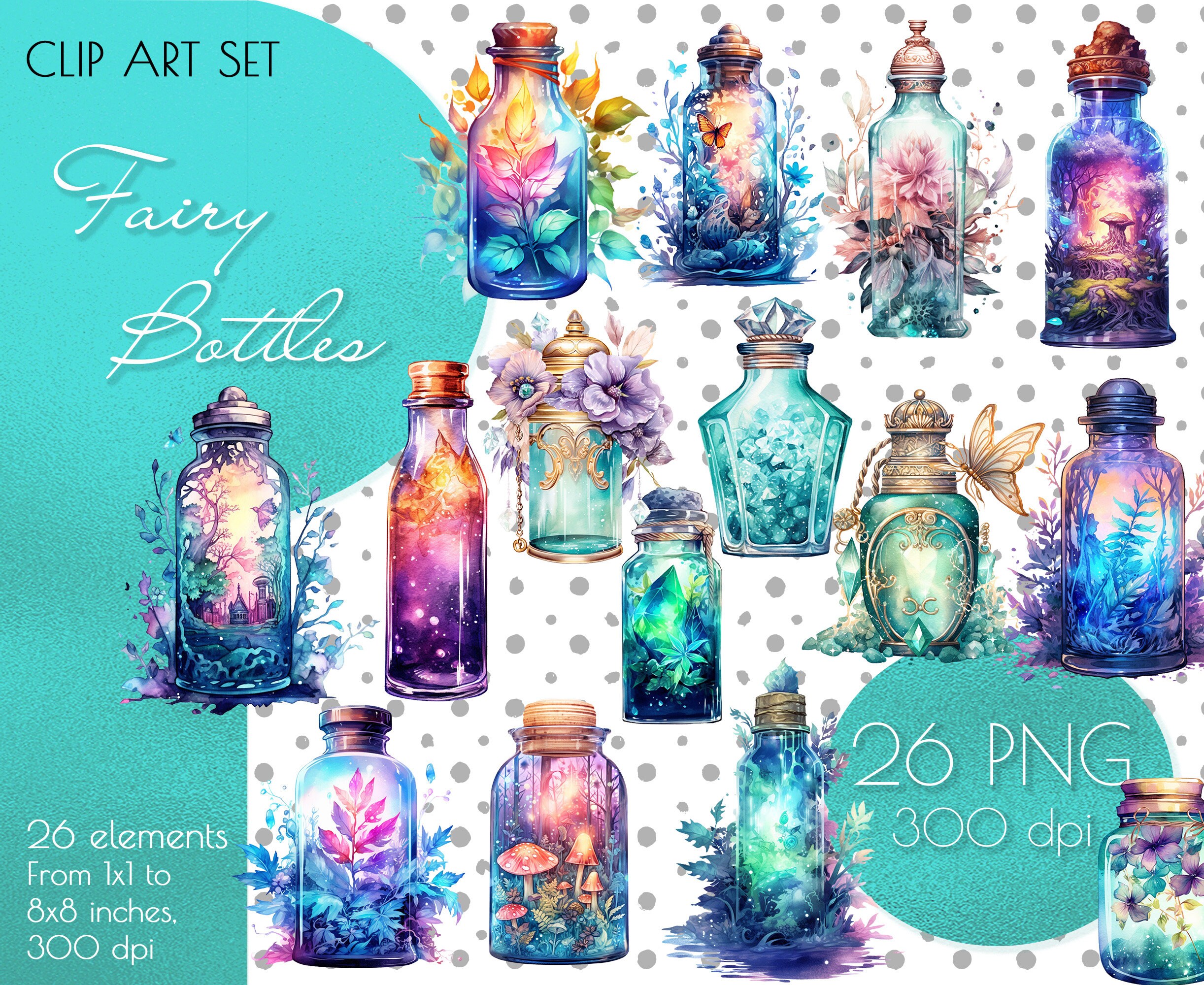 Fairy Bottles PNG Clip Art Watercolor Clipart Digital Download - Etsy
