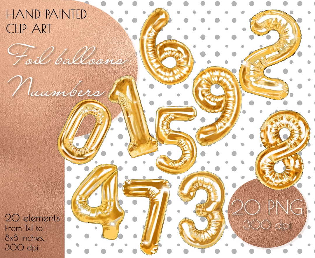 Gold Foil Balloon Clipart Balloon Numbers PNG Clip Art Digital Download ...