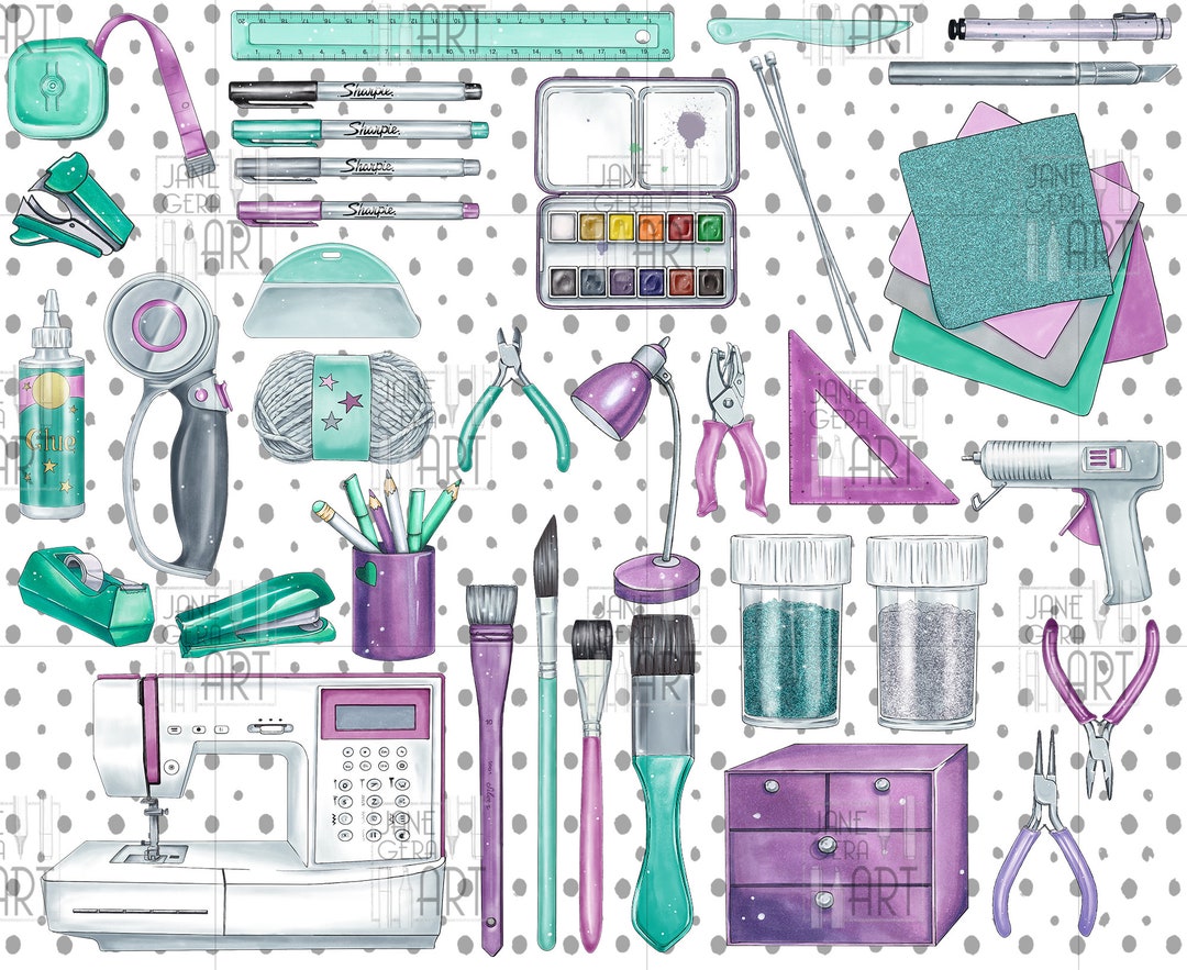 Craft Supplies Clipart Crafting Tools Clip Art Digital Downloads - Etsy