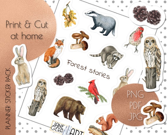 Woodland Animals Printable Stickers Planner Stickers Cricut - Etsy