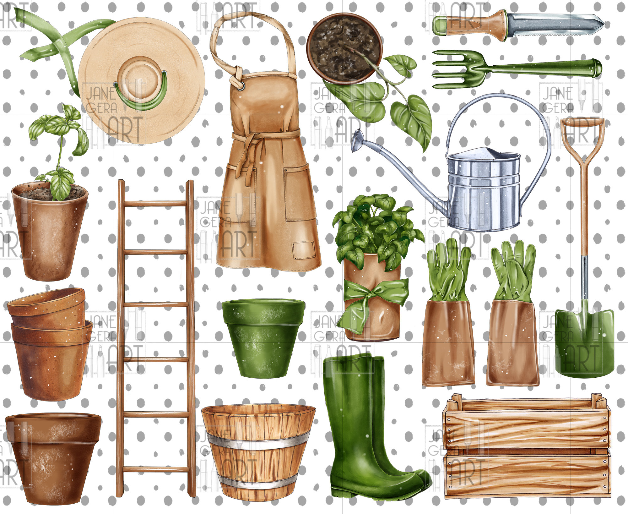 Greenery Clipart Gardening Tools PNG Clip Art Digital Download - Etsy