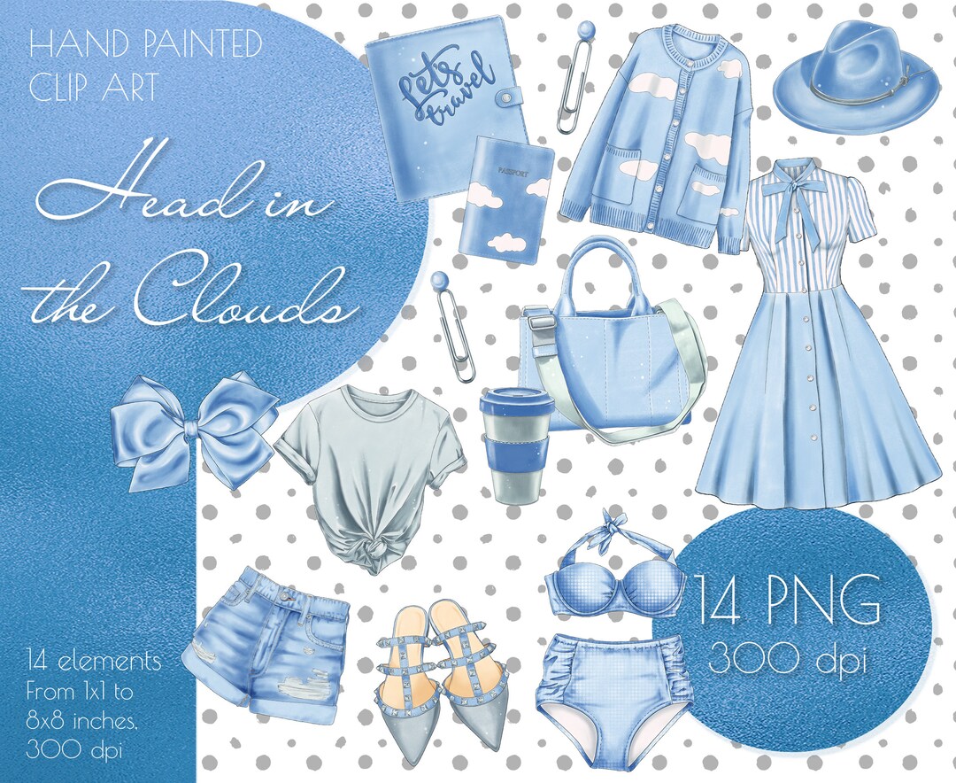 Sky Blue Accessories PNG Clip Art Fashion Clipart Digital Download - Etsy