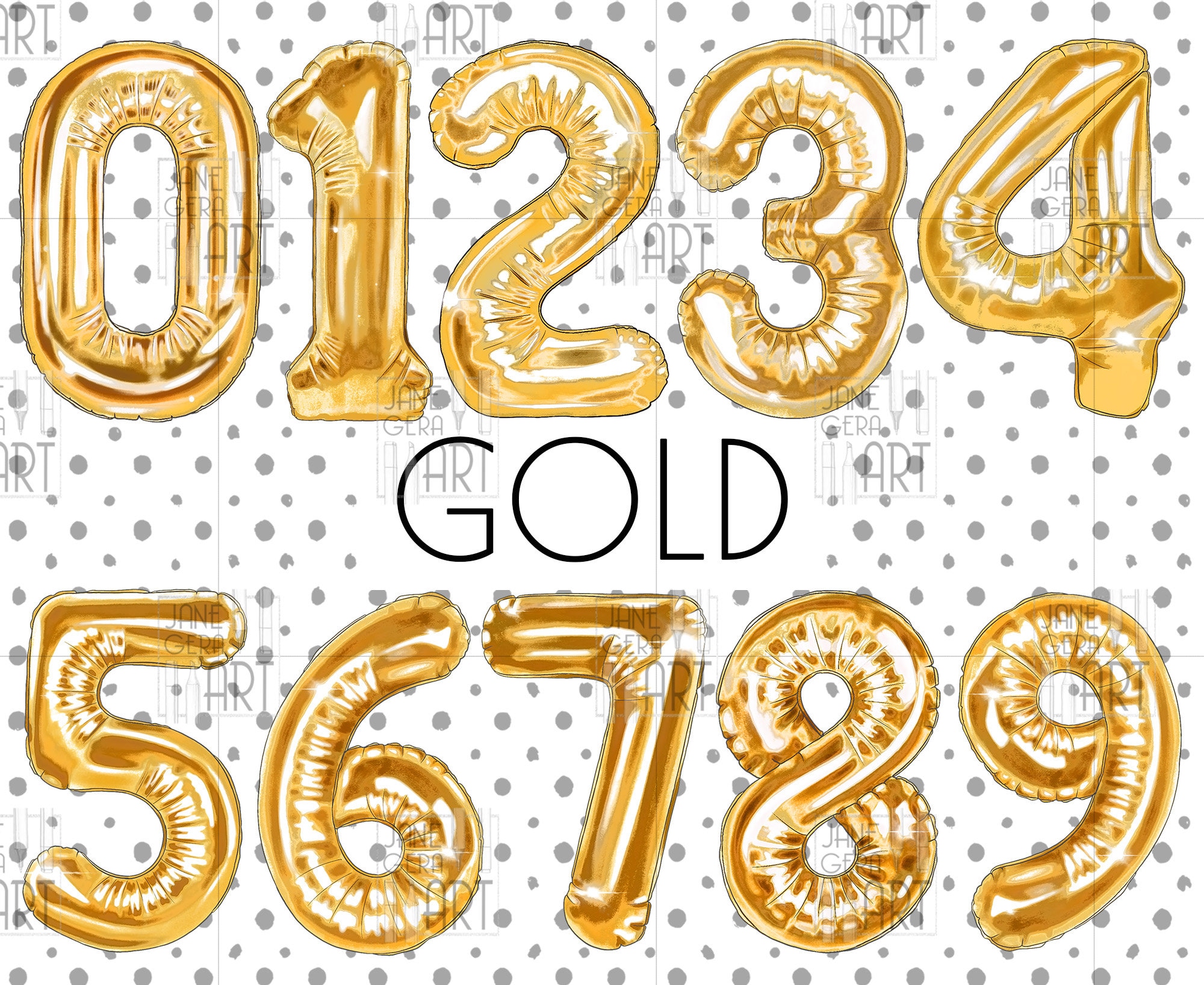 Foil Balloon Clipart Balloon Numbers PNG Clip Art Digital Download - Etsy