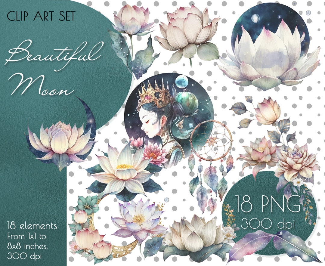 Celestial Clipart Watercolor Moon PNG Clip Art Digital Download - Etsy