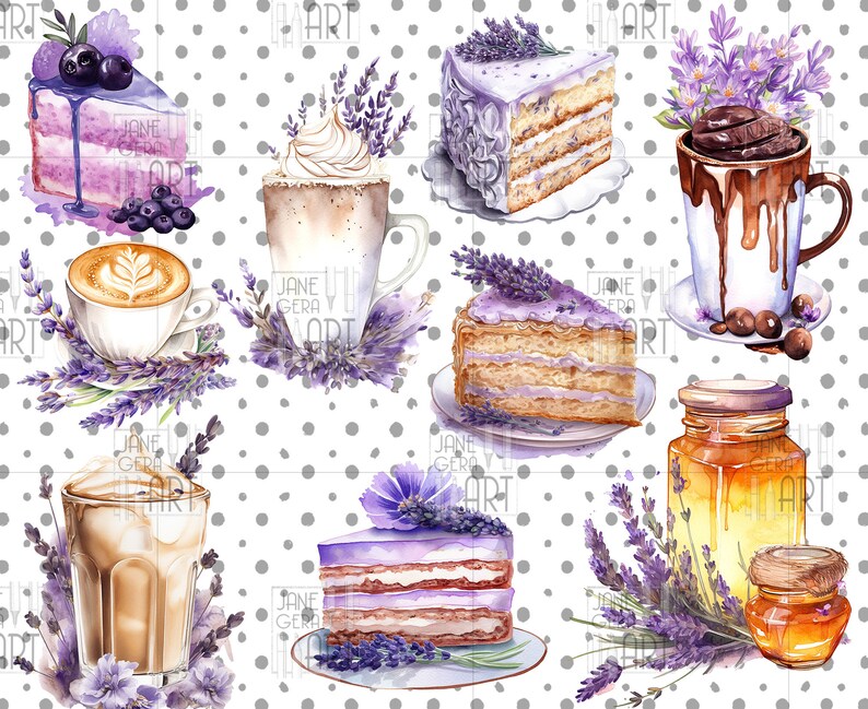 Lavender Coffee Clipart PNG Clip Art Watercolor Clipart - Etsy